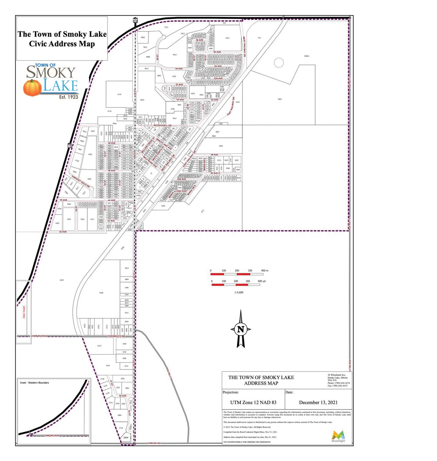 Town Civic Address Map - Town of Smoky Lake, AB
